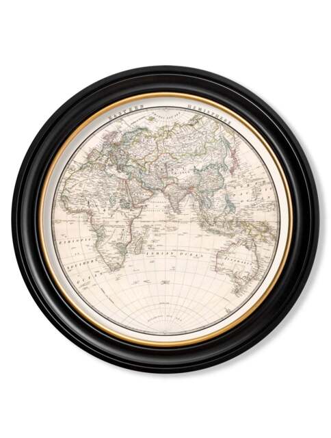 c.1838 World Map Hemispheres in Round Frames - 96 x 96cm / Round Frame ...