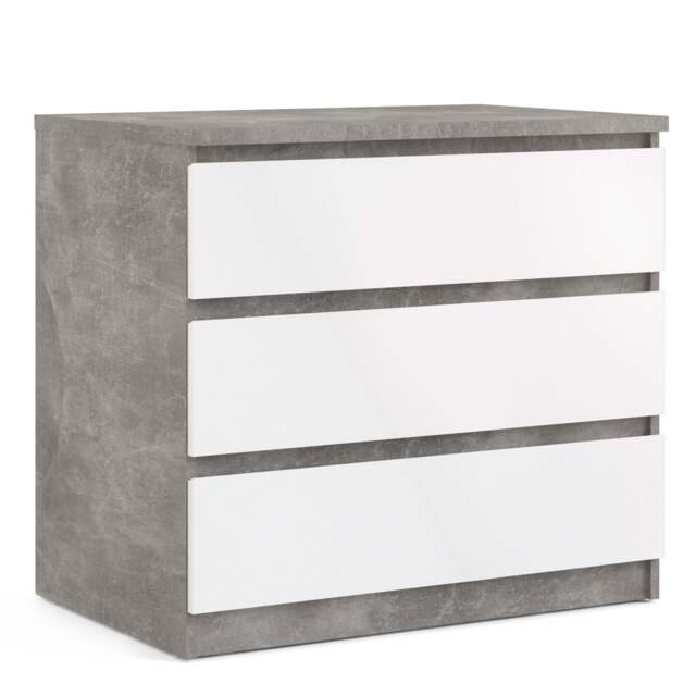 Naia Chest of 3 Drawers in Concrete and White High Gloss by Furniture Edit | ufurnish.com