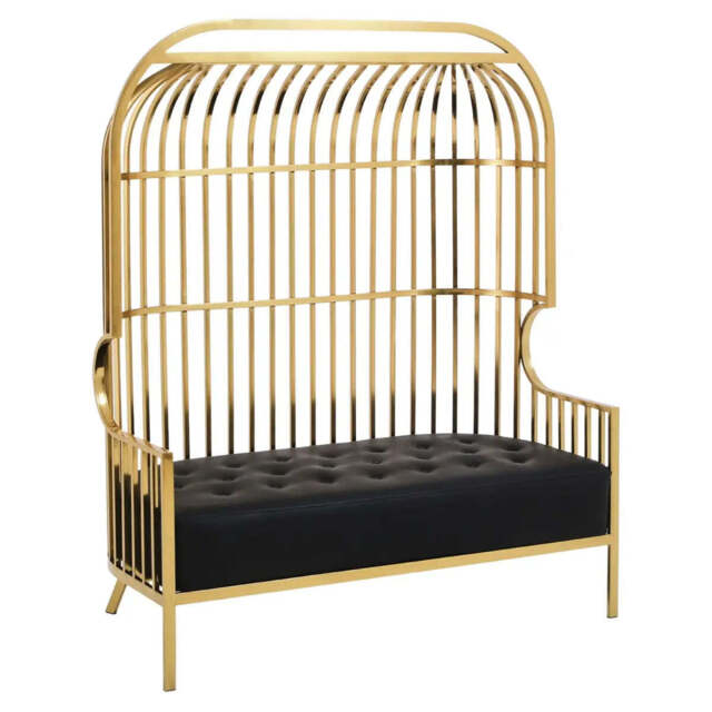 Eliza Two Seat Dome Cage Gold Finish Sofa by Furniture Edit | ufurnish.com