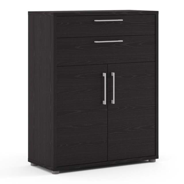 Prima Bookcase 1 Shelf With 2 Drawers 2 Doors In Black Woodgrain by ...