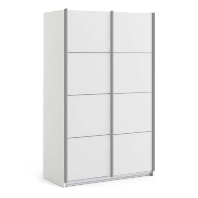 Verona Sliding Wardrobe 120cm in White with White Doors with 2 Shelves ...