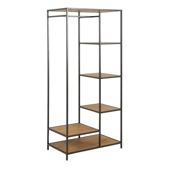 Seaford Black Metal Clothes Rack with 5 Oak Shelves by Furniture Edit ...