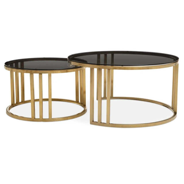 Alana Round Set of 2 Round Nesting Coffee Tables in Gold Base and Glass Top by Furniture Edit ...
