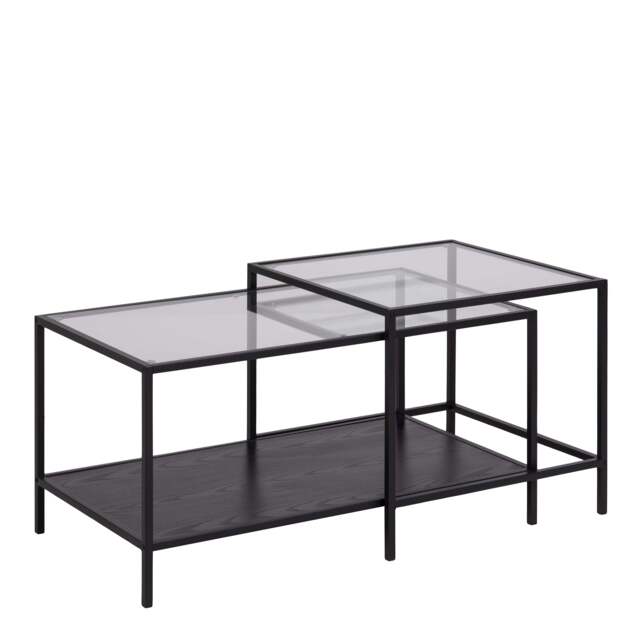 Seaford Black Metal Coffee Table Set with Glass Top by Furniture Edit ...