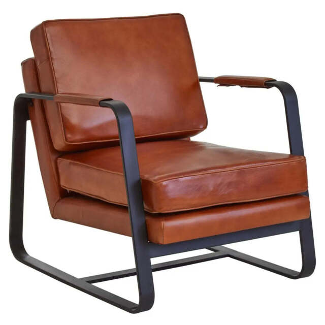 Buffalo Tan Leather Armchair With Black Iron Frame by Furniture Edit ...