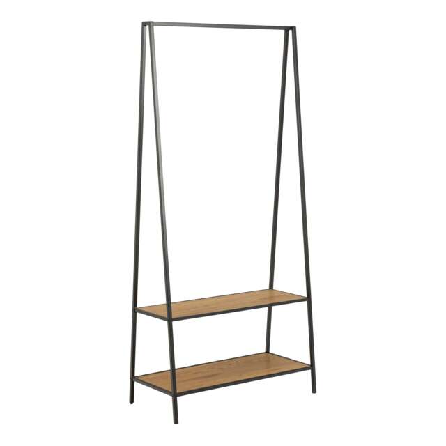 Seaford Black Metal Clothes Rack with 2 Oak Shelves by Furniture Edit ...