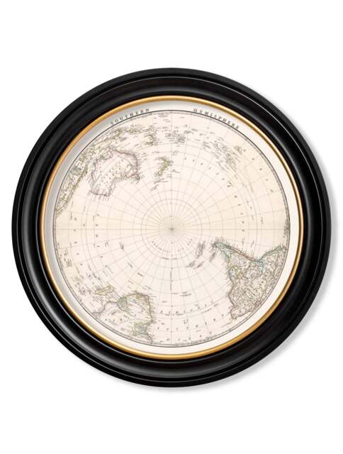 c.1838 World Map Hemispheres in Round Frames - 96 x 96cm / Round Frame ...