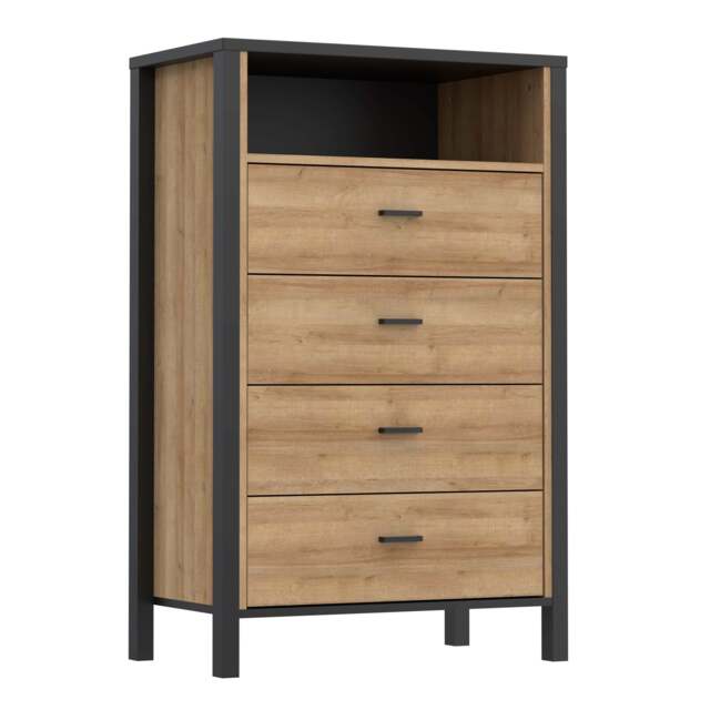 High Rock Chest of 4 Drawers in Matt Black/Riviera Oak by Furniture ...