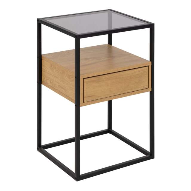 Randolf Square Bedside Table with 1 Drawer in Black and Oak by ...