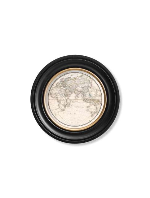 c.1838 World Map Hemispheres in Round Frames - 44 x44cm / Round Frame ...