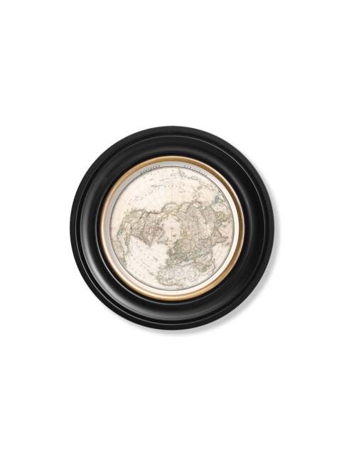 c.1838 World Map Hemispheres in Round Frames - 44 x44cm / Round Frame ...