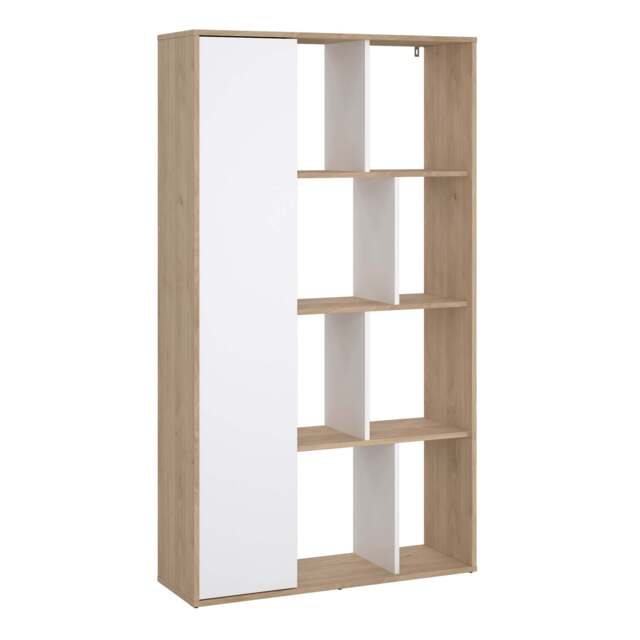 Maze Bookcase with 1 Door in Jackson Hickory and White High Gloss by ...