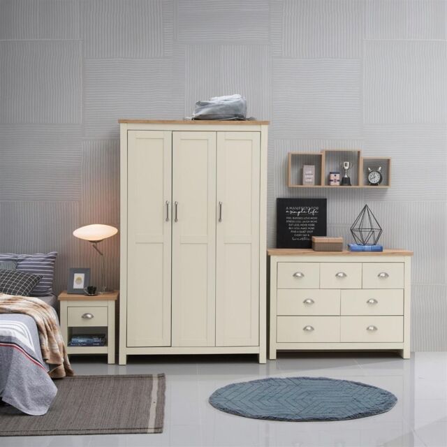 Lisbon 3 Piece Set 3 Door Wardrobe 3+4 Chest 1 Drw Bedside by Furniture Edit | ufurnish.com