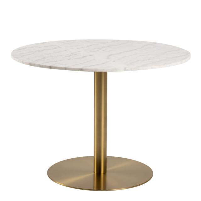 Corby Round Dining Table with White Polished Marble Top & Gold Base by ...
