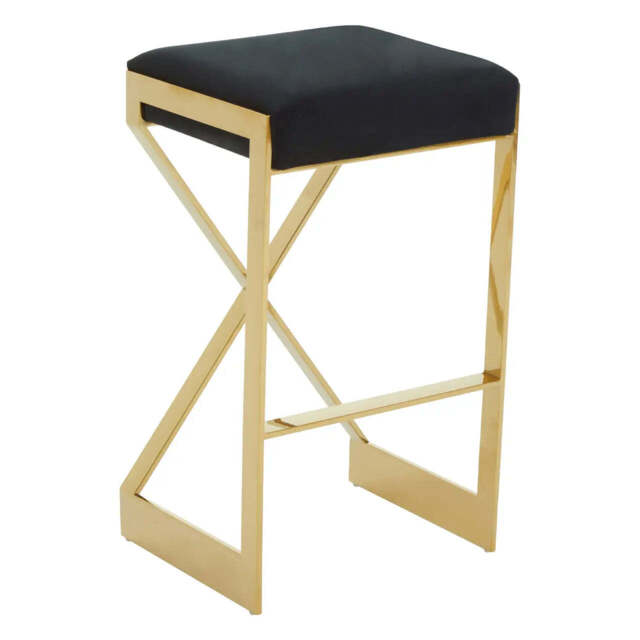 Azalea Black And Gold Finish Bar Stool by Furniture Edit | ufurnish.com
