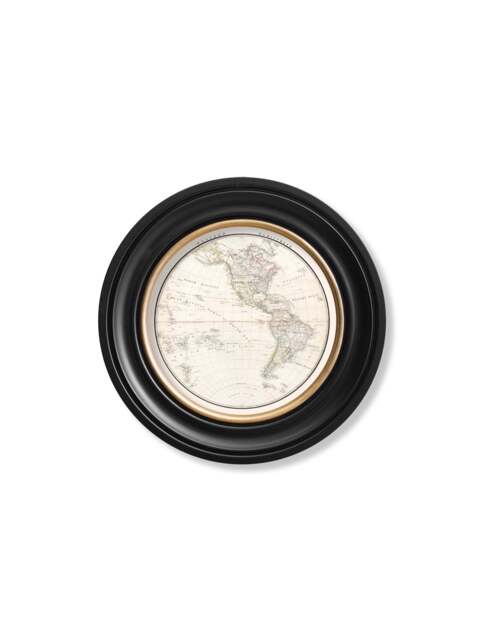 c.1838 World Map Hemispheres in Round Frames - 44 x44cm / Round Frame ...