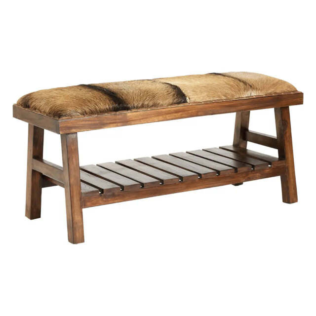 Inca Brown Goat Hide Bench by Furniture Edit | ufurnish.com