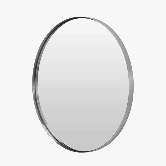 Brushed Silver Metal Slim Frame Round Wall Mirror Large by Furniture ...