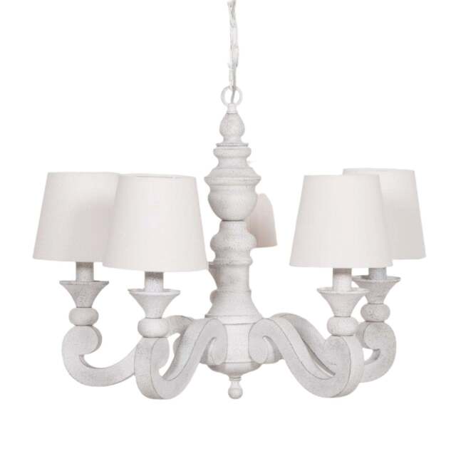 Distressed 5 Branch Chandelier with Shades by Furniture Edit | ufurnish.com