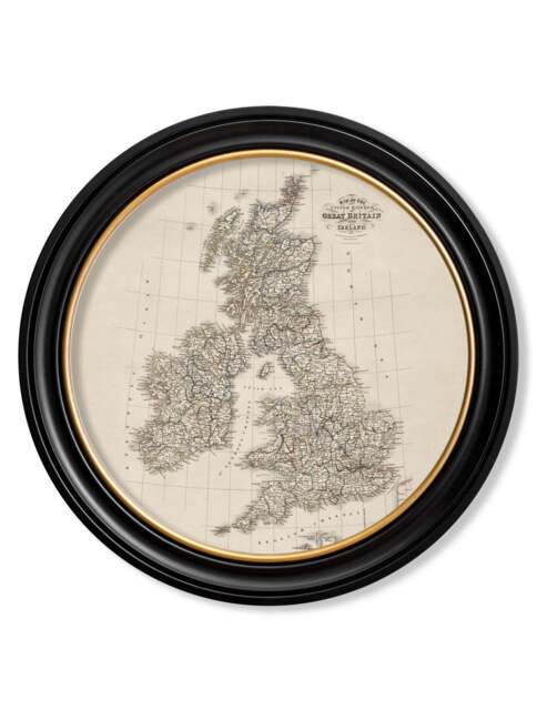 c.1838 Map of Great Britain - Round Frame by Furniture Edit | uFurnish.com