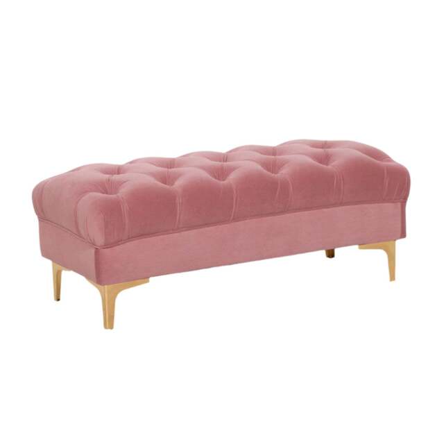 Pink Velvet Buttoned Ottoman Stool by Furniture Edit | ufurnish.com