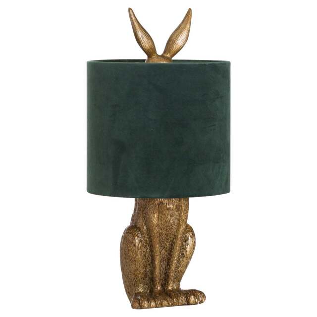 Antique Gold Hare Table Lamp With Green Velvet Shade by Furniture Edit ...