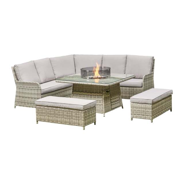 Florida Rattan Corner Sofa With Square Fire Pit Table And Two Large ...