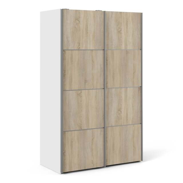 Verona Sliding Wardrobe 120cm in White with Oak Doors with 5 Shelves by ...