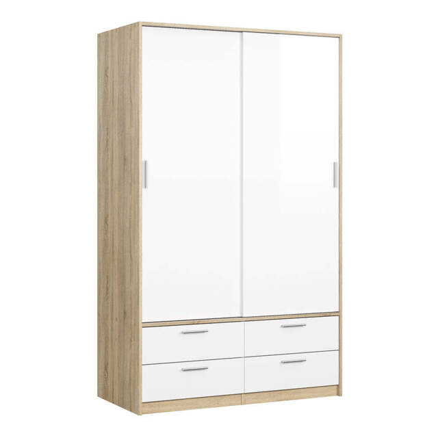 Line Wardrobe 2 Doors 4 Drawers in Oak with White High Gloss by ...