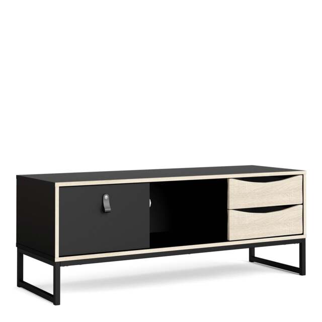 Stubbe TV Unit 1 Door 2 Drawers and Open Shelf in Matt Black Oak by ...