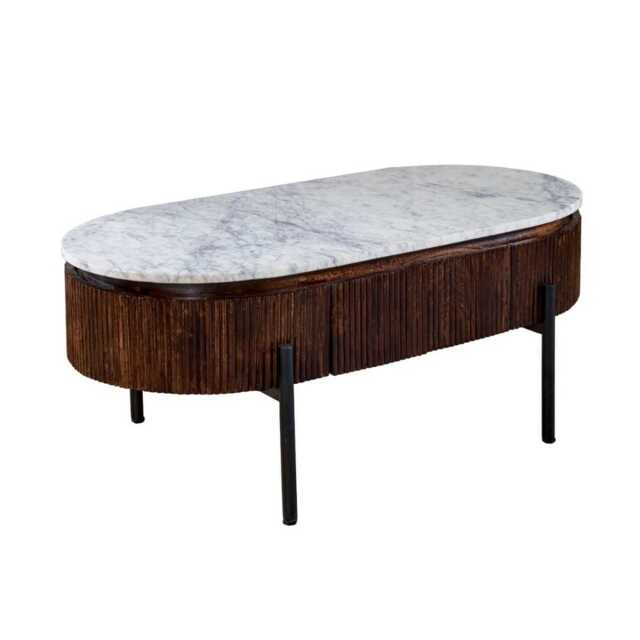 Loriini Mango Wood Rectangular Fluted Coffee Table With Marble Top ...
