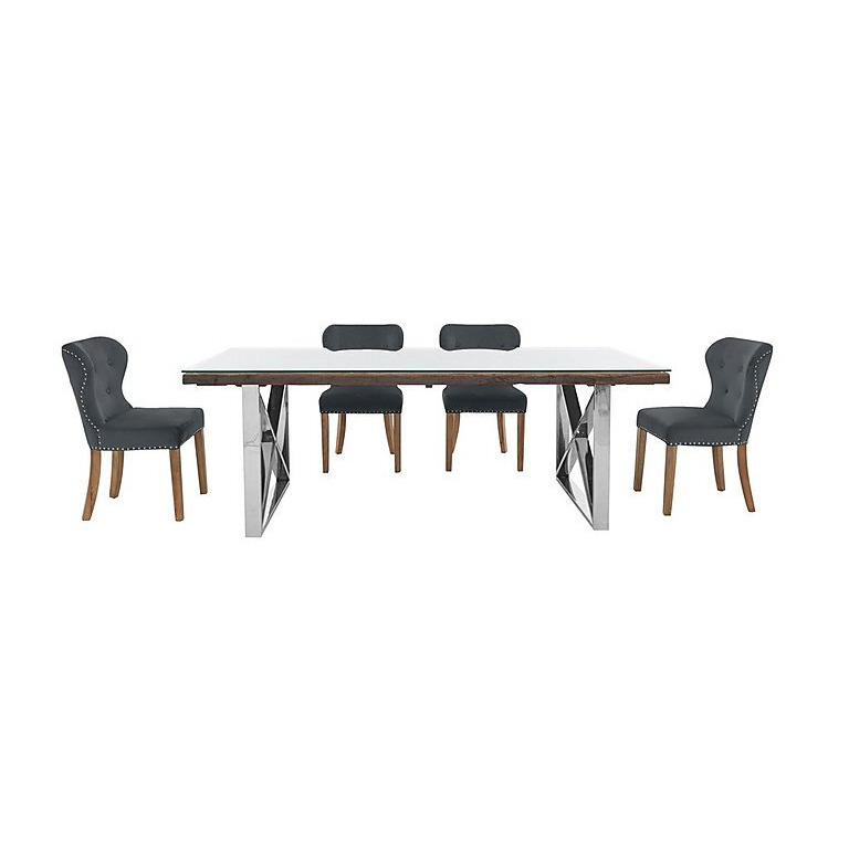 Chennai Dining Table with X-Leg Base and 4 Upholstered Chairs - 180-cm ...