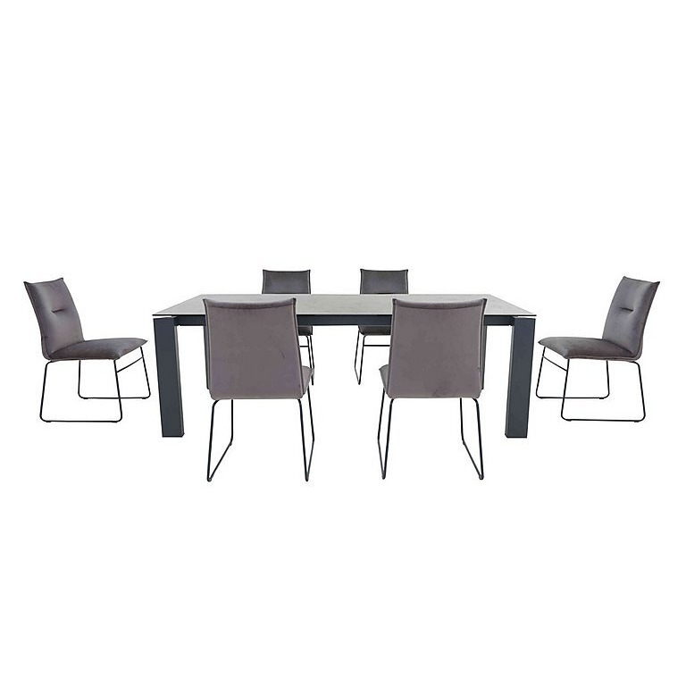 Connubia - Gate Extra Large Extending Dining Table with Matt Grey Legs and 6 Maya Ski Leg Velvet ...