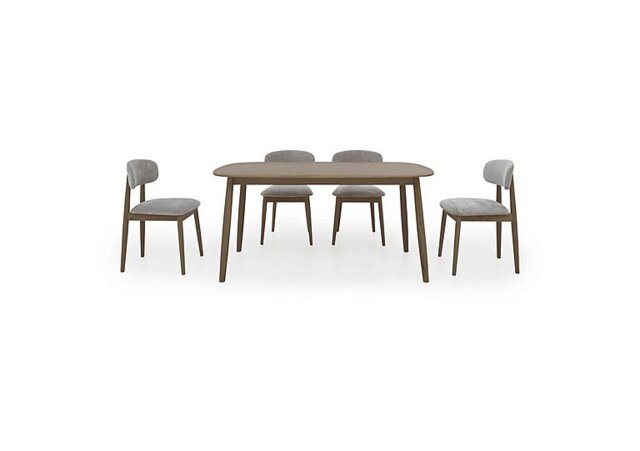 Stockholm Fixed Dining Table with 4 Wooden Chairs - Dark Oak by ...