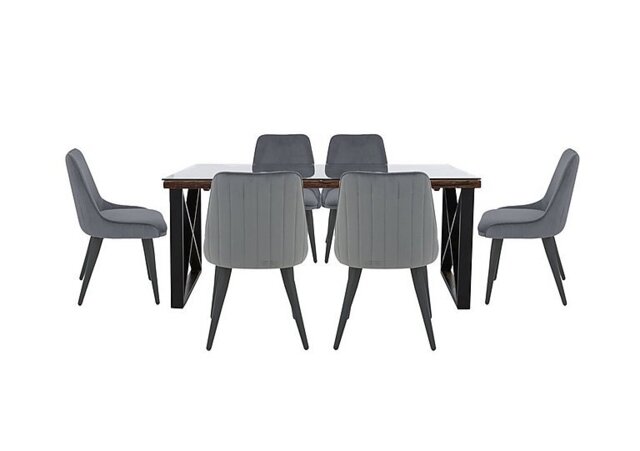 Noir Dining Table with X-Leg Base and 6 Chairs - 180-cm - Grey by ...