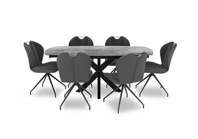 Raul 160cm Swivel Silver Extending Dining Table and 6 Swivel Chairs ...