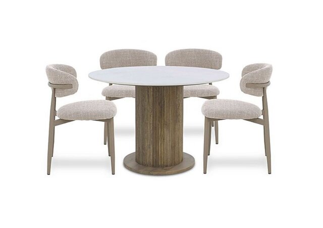 Aimar Round Dining Table and 4 Open Back Chairs by Furniture Village ...
