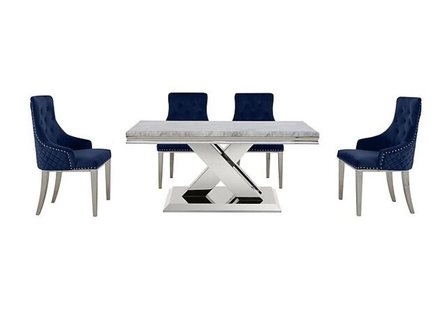 Dolce Small Dining Table and 4 Button Back Chairs - Navy by Furniture ...