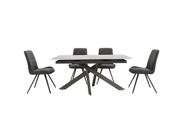 Samurai Extending Dining Table with White Ceramic Top and 4 Velvet ...