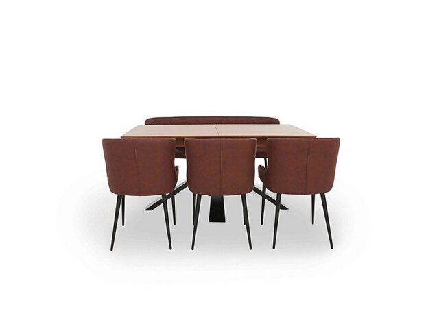 Hanoi Extending Dining Table with Metal Base and 3 Faux Leather Chairs ...