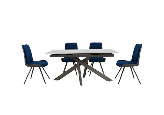 Samurai Extending Dining Table with White Ceramic Top and 4 Velvet ...