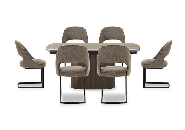 Tiber Draw Leaf Extending Dining Table with 6 Cantilever Chairs - 160 ...