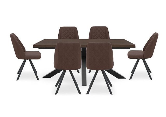Mars Large Live Edge Dining Table with 6 Faux Leather Swivel Chairs by ...