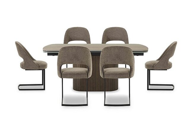 Tiber Draw Leaf Extending Dining Table with 6 Cantilever Chairs - 180 ...