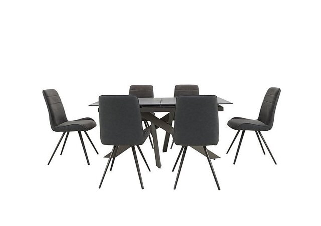 Samurai Extending Dining Table and 6 Velvet Chairs - Grey by Furniture ...