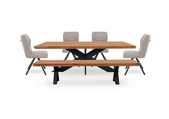 Bodahl - Loki Large Dining Table with Bench and 4 Taupe Swivel Chairs ...