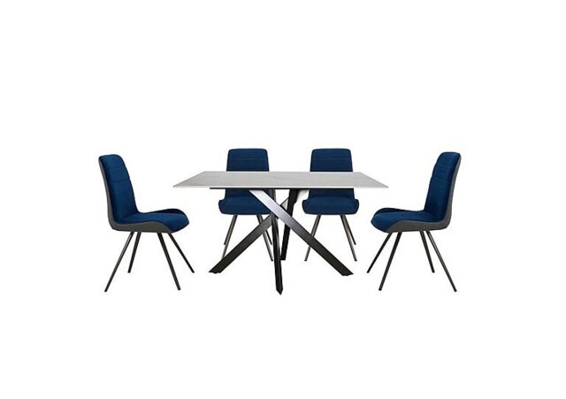 Samurai Compact Dining Table with White Ceramic Top and 4 Velvet Chairs ...