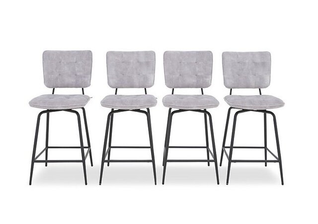 Habufa - Toronto Set of 4 Velvet Swivel Bar Stools - Light Grey by ...