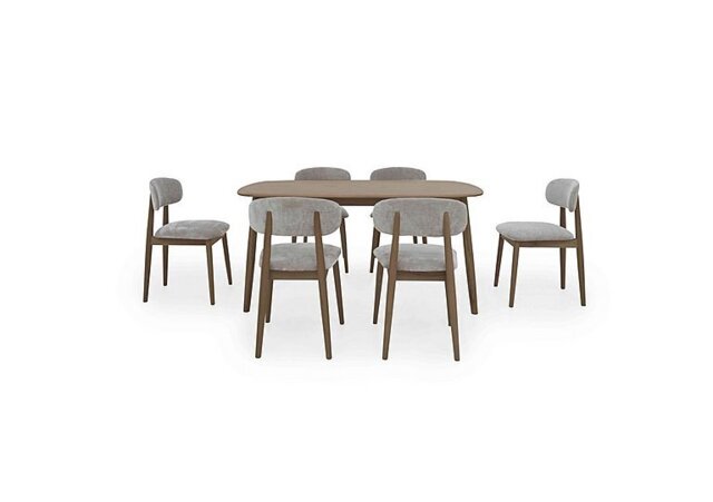 Stockholm Fixed Dining Table with 6 Wooden Chairs - Dark Oak by ...