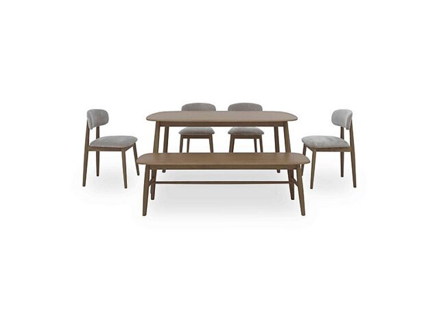 Stockholm Fixed Dining Table with 4 Wooden Chairs and a Bench - Dark ...